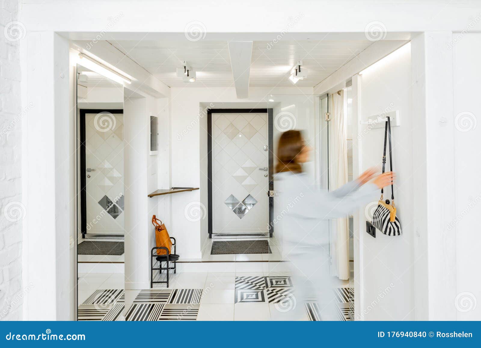 Apartment Hallway with Blurred Human Figure Stock Photo - Image of ...