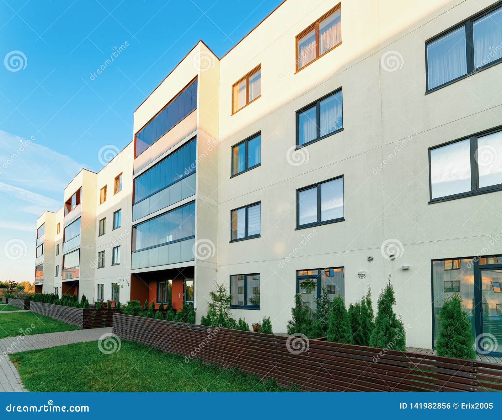 Apartment House Residential Building Complex with Gate Stock Photo ...