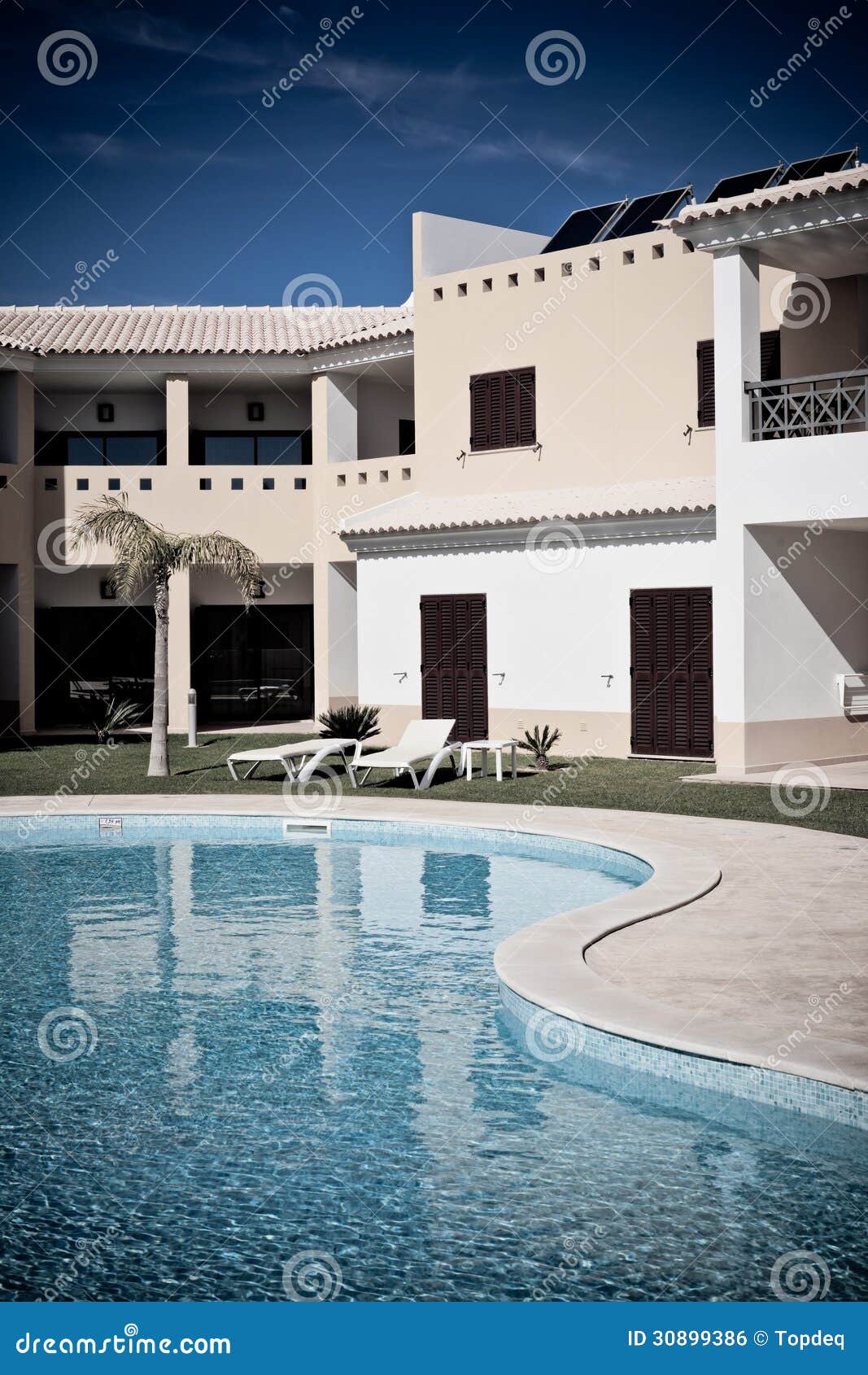 Apartment House with Swimming Pool Stock Photo - Image of poolside ...