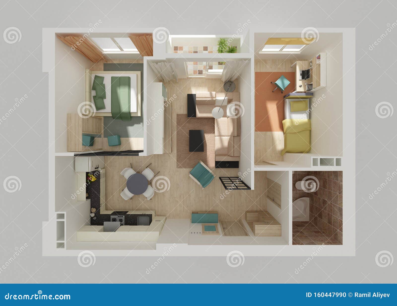 Apartment Interior Top View on White Background. 3D Render Stock ...