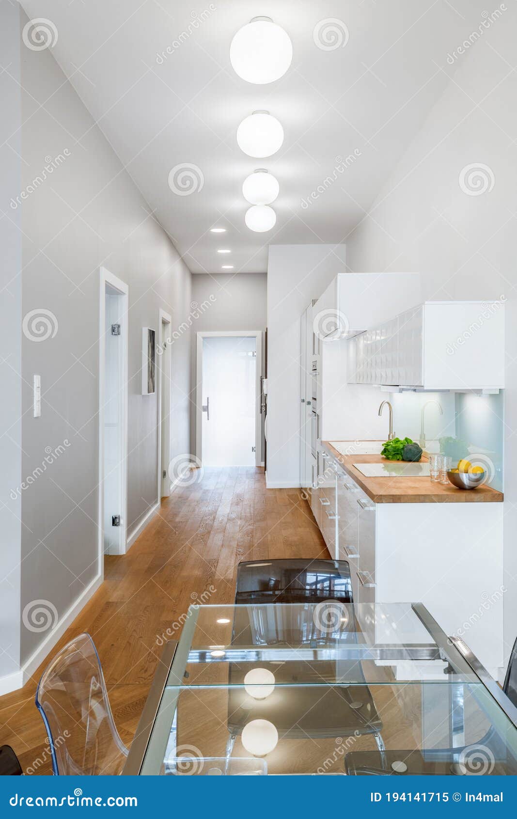 Apartment with Kitchen Area in Corridor Stock Image - Image of flooring ...