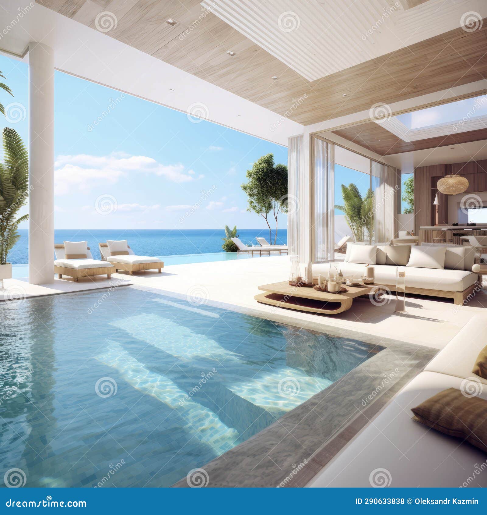 Apartment with Luxury Pool in White Marble, Overlooking the Beach Stock ...