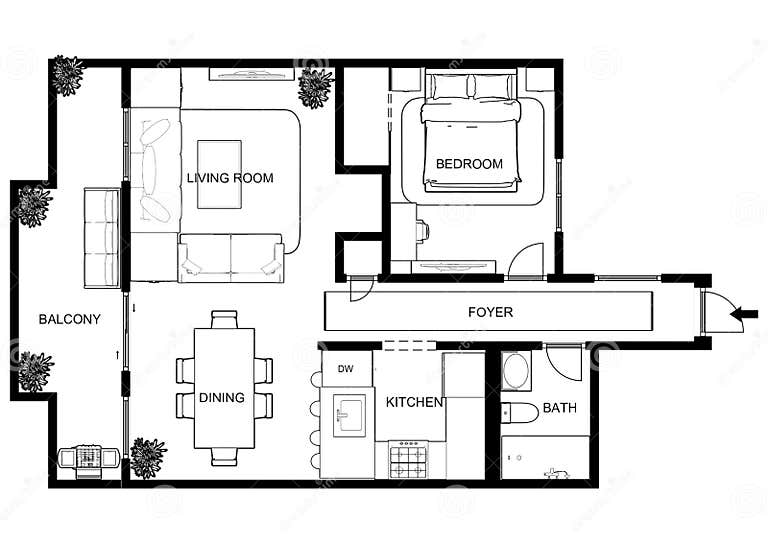 Apartment Plan Layout House Plan Space Floor Plan Stock Illustration ...