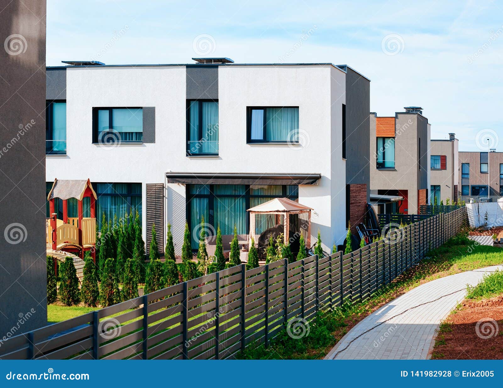 Apartment Residential Home and House Building Complex with Gate Stock ...