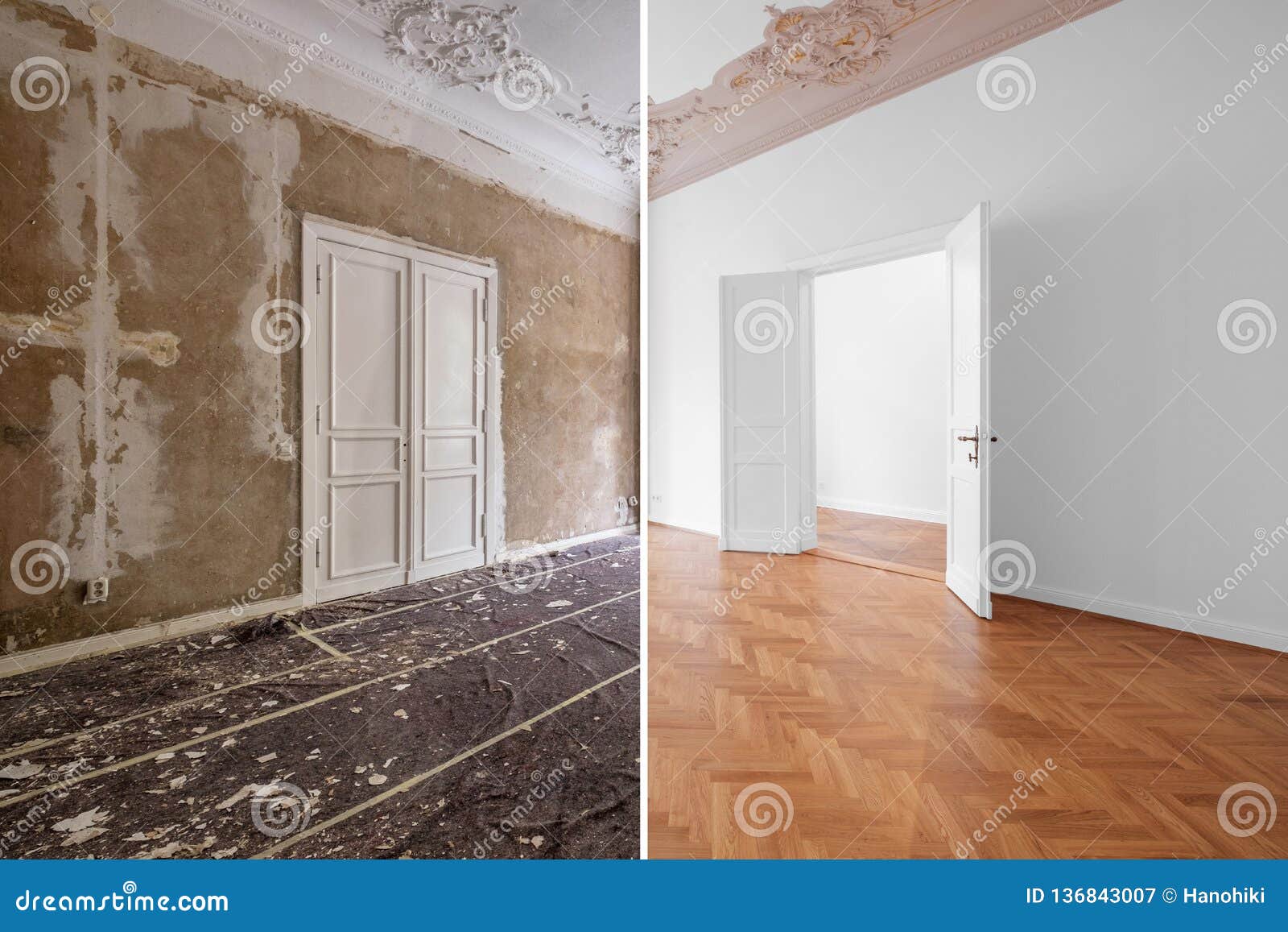 Apartment Room during Renovation, before and after Restoration ...