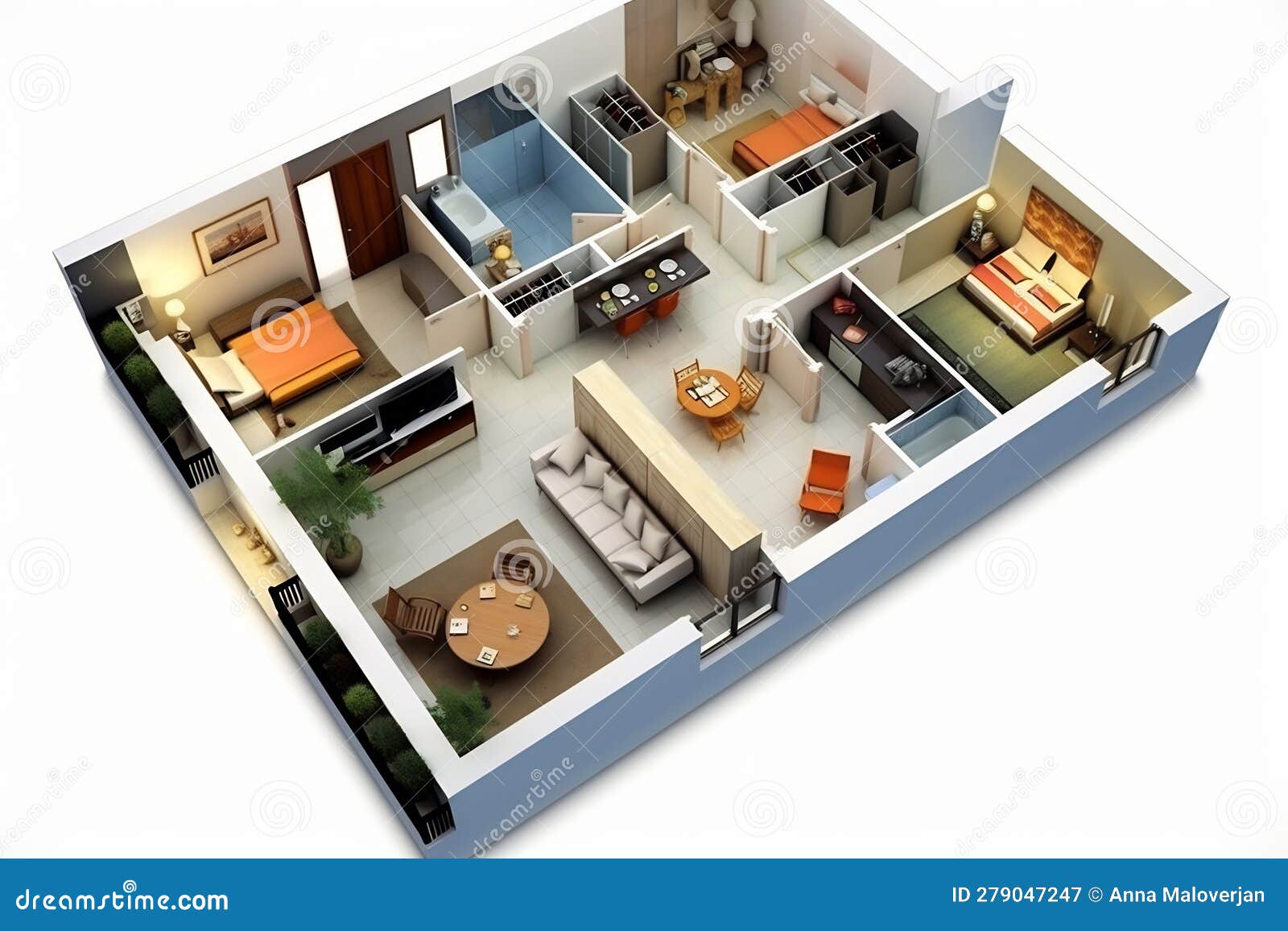 Apartments 3D Design Project. Plan or Redevelopment Stock Illustration ...