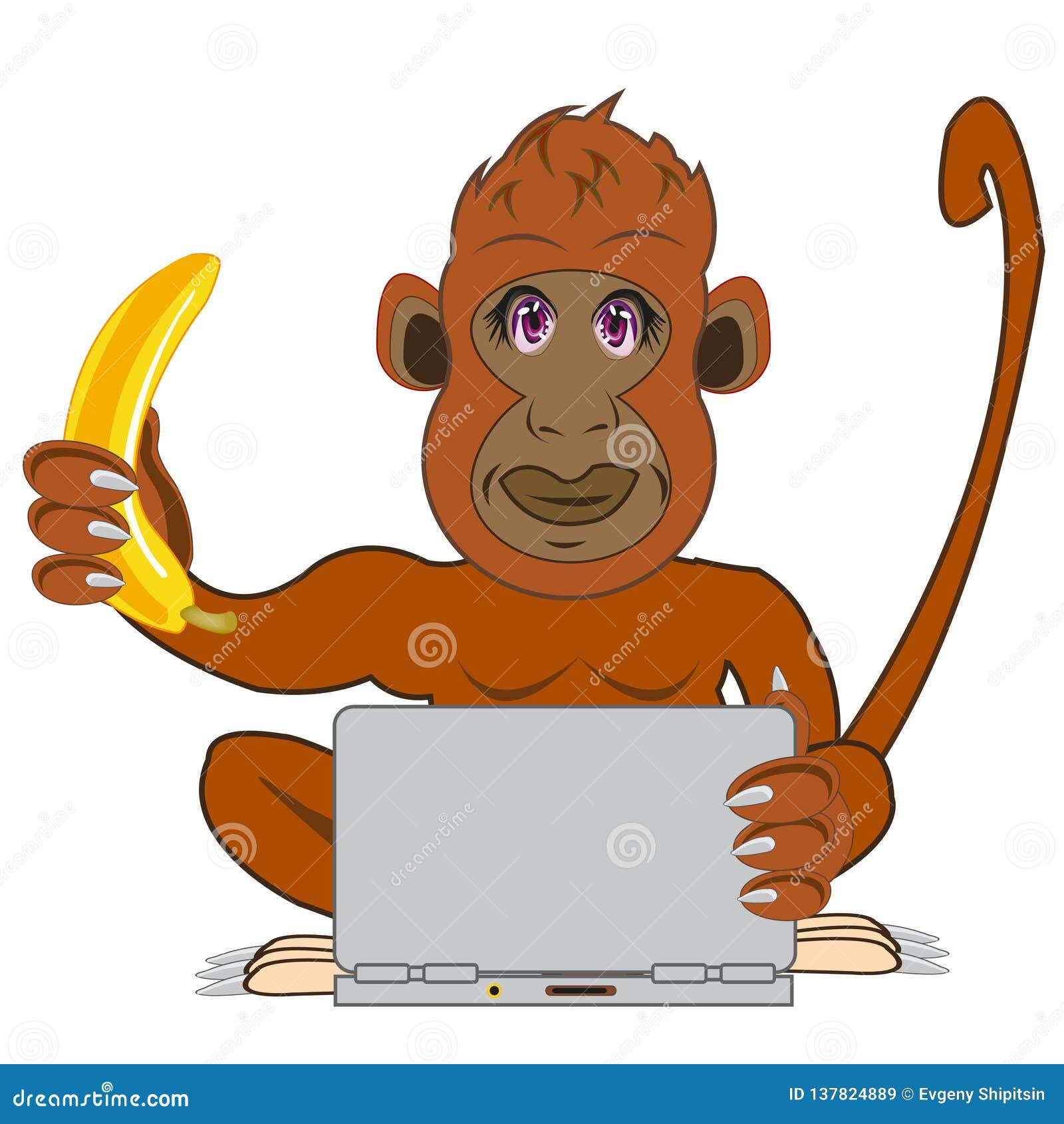 Ape with Banana in Hand for Computer Stock Illustration - Illustration ...