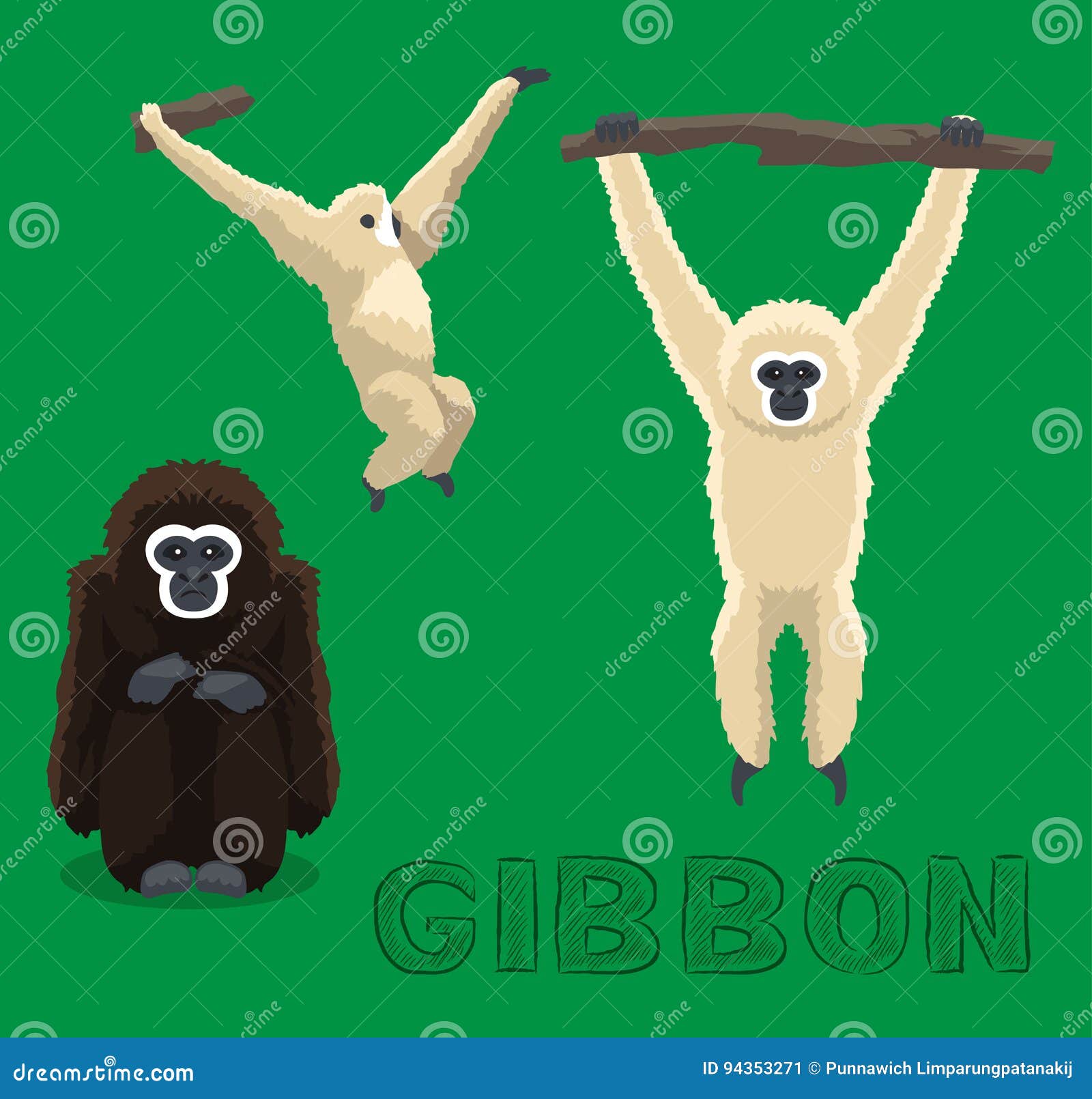 Ape Gibbon Cartoon Vector Illustration Stock Vector - Illustration of ...