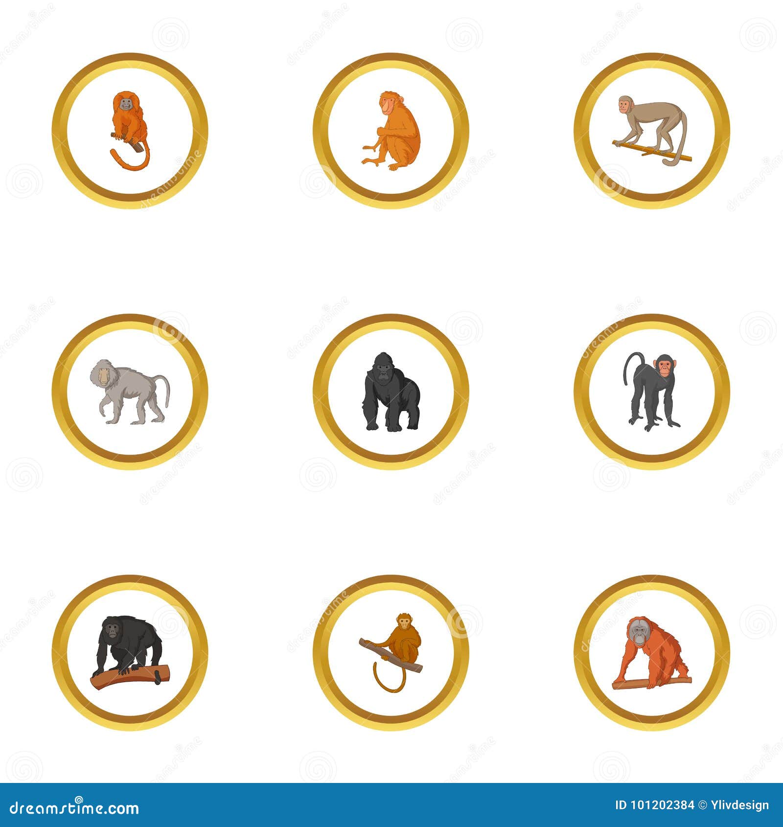 Ape Icons Set, Cartoon Style Stock Vector - Illustration of face ...