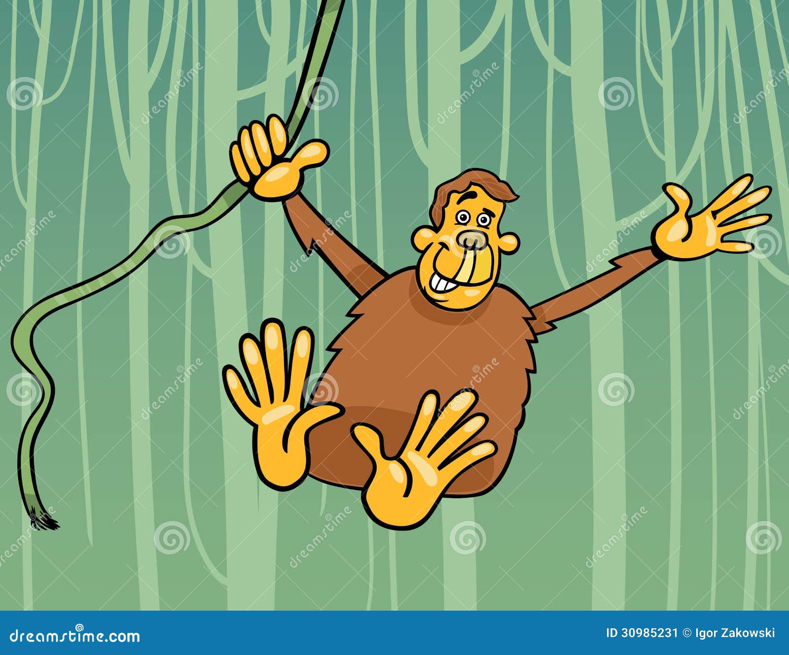 Ape in the Jungle Cartoon Illustration Stock Vector - Illustration of ...