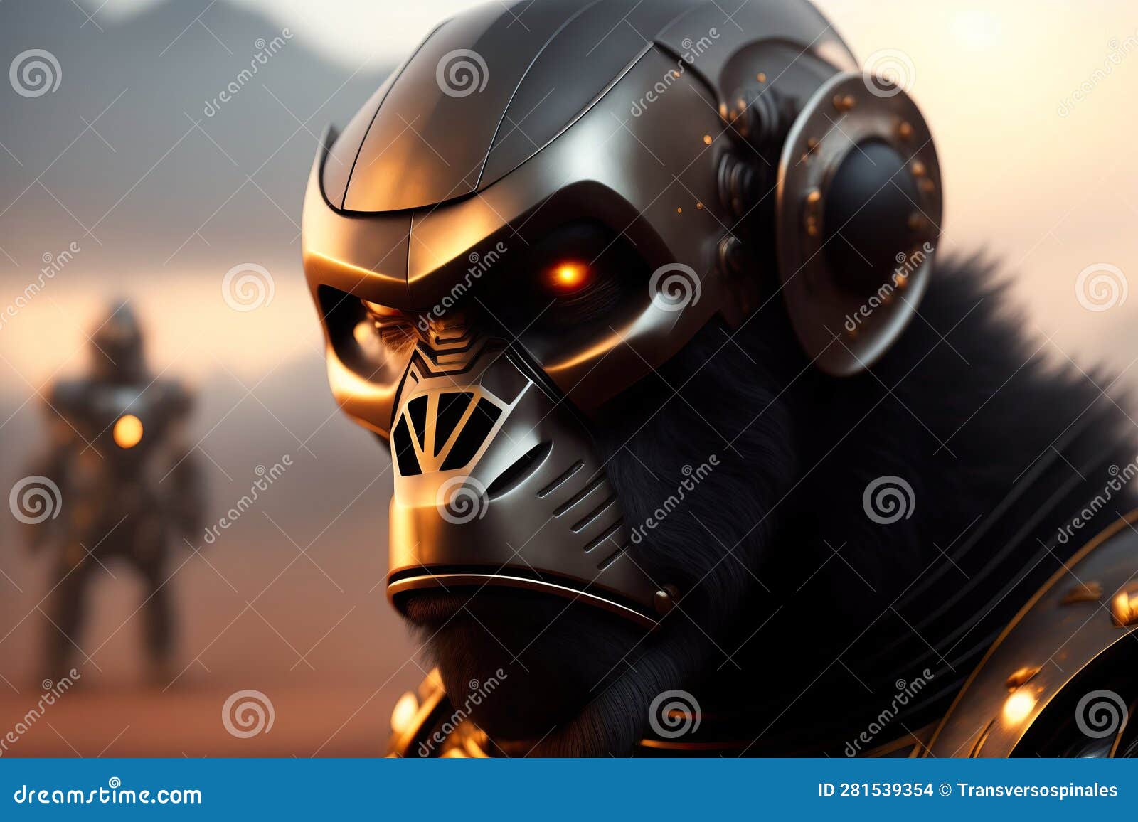 Ape Robot Cyborg Face Portrait Stock Illustration - Illustration of ...