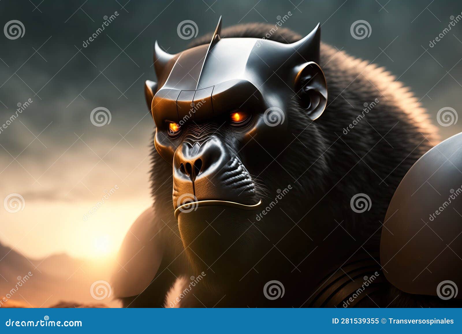 Ape Robot Cyborg Face Portrait Stock Illustration - Illustration of ...