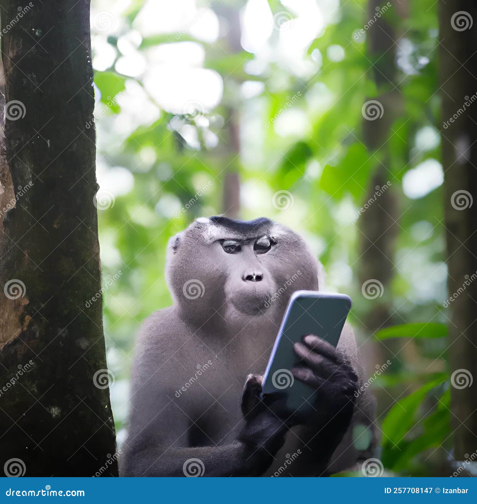 Ape Using Mobile Cellular Phone in the Jungle Stock Illustration ...