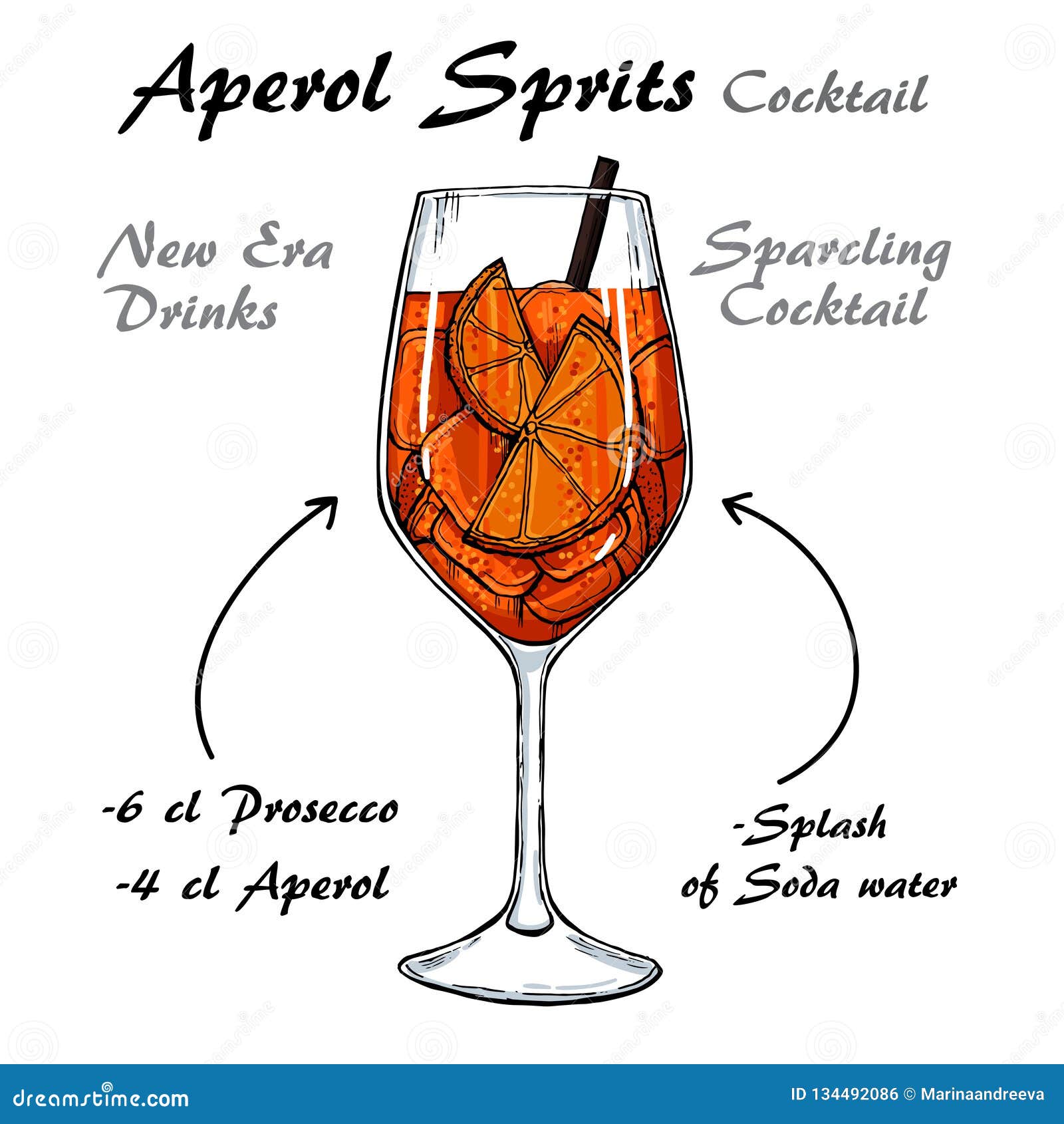 Aperol Sprits Cocktail Vector Sketch Illustration Recipes 2 Stock ...