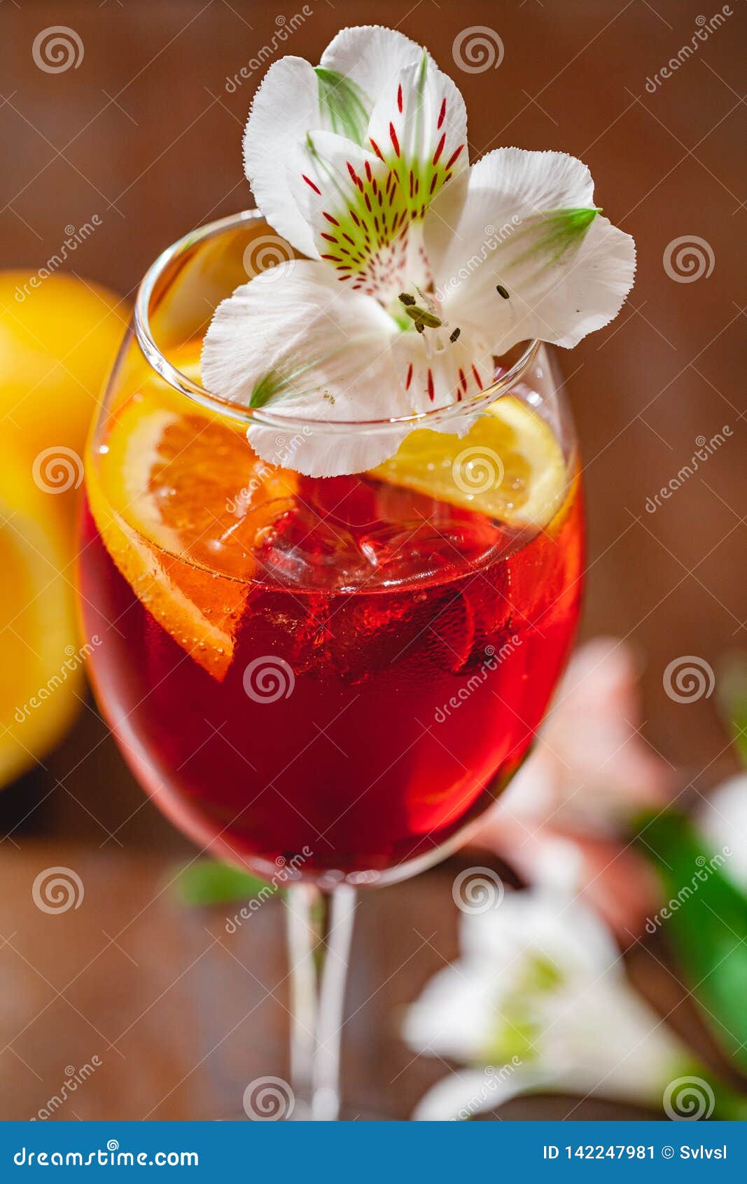Aperol Spritz Cocktail Decorated with Flower. Stock Image - Image of ...