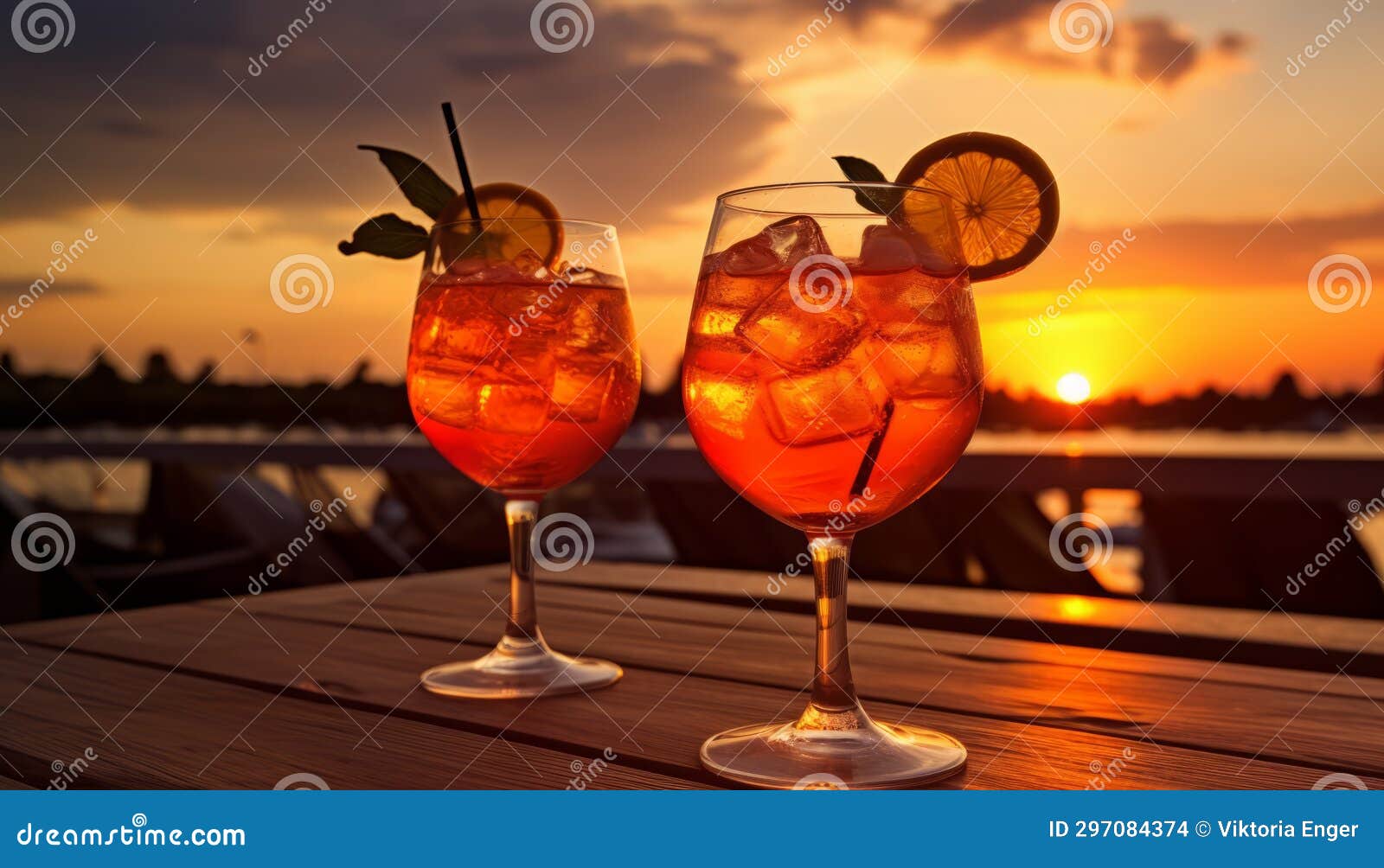 Aperol Spritz Cocktail on Wooden Table with Stunning Beach Sunset ...