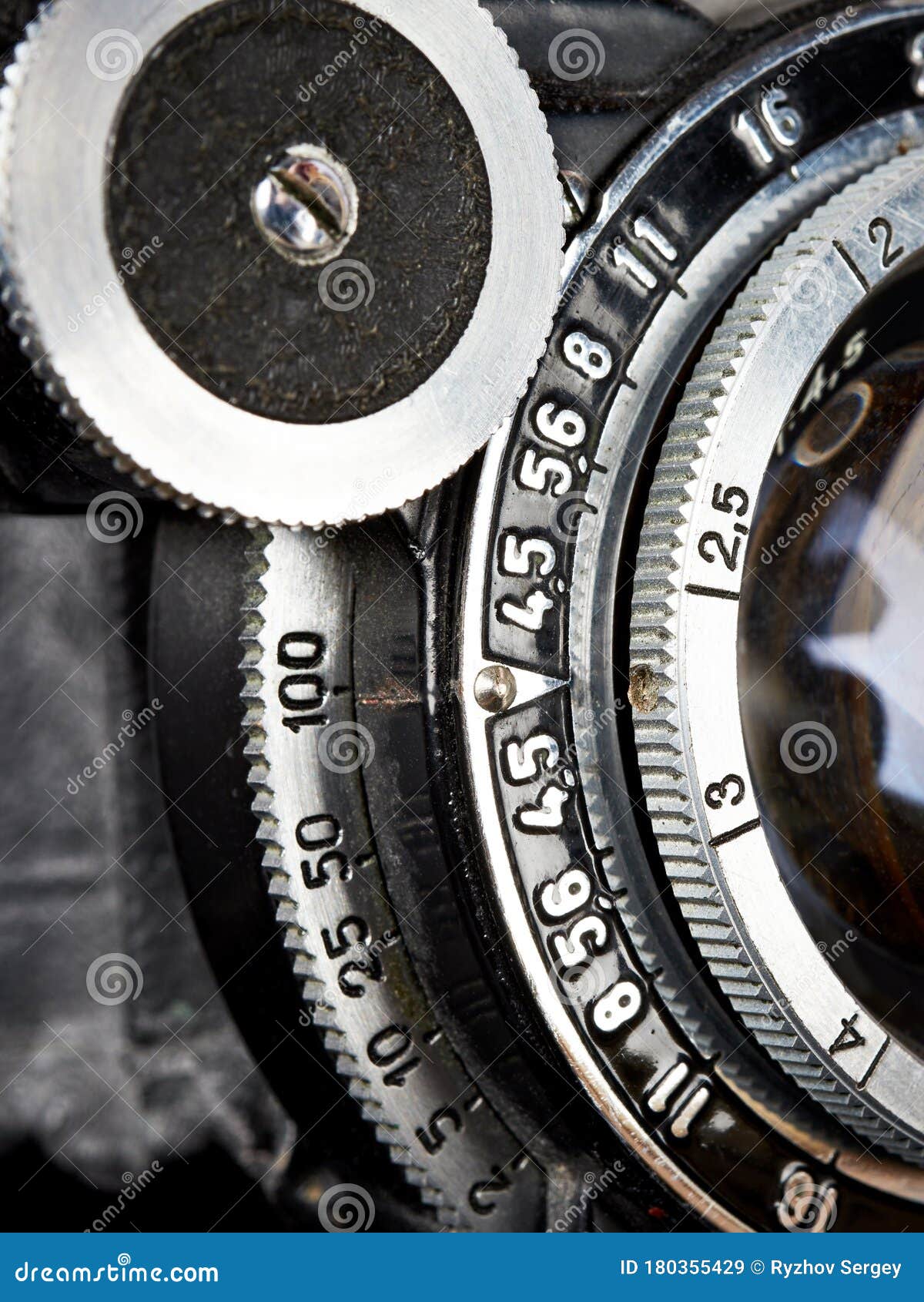 Aperture, Shutter Speed and Focus Ring on Retro Folding Camera Stock ...