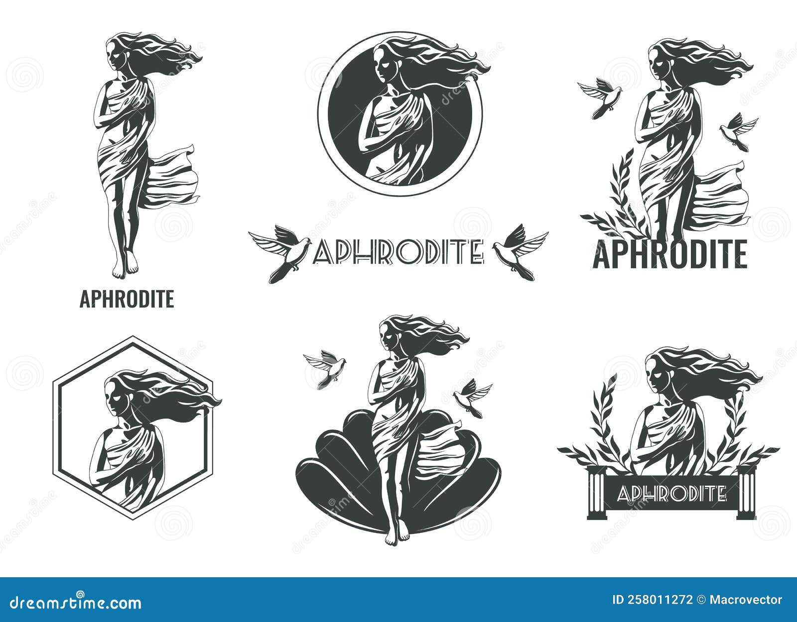 Aphrodite Greek Goddess Emblems Set Stock Vector - Illustration of seal ...