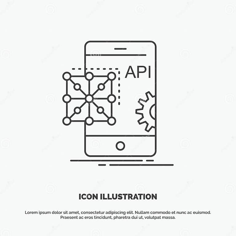 Api Application Coding Development Mobile Icon Line Vector Gray