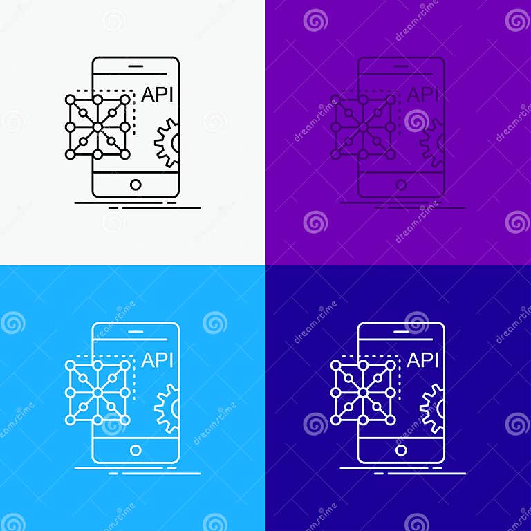 Api Application Coding Development Mobile Icon Over Various Background Line Style Design