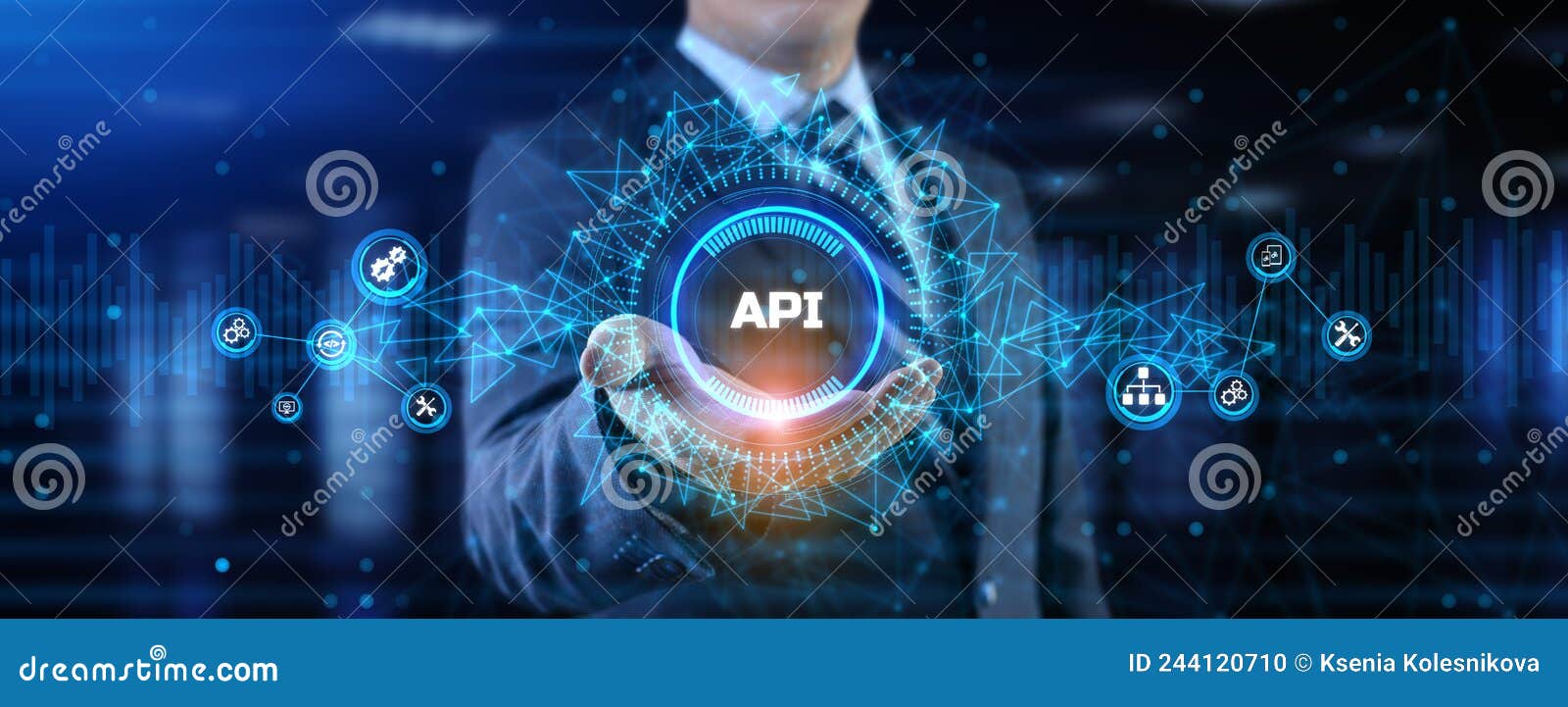 API Application Programming Interface. Businessman Pressing Virtual Button Stock Photo - Image ...