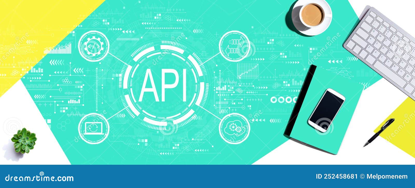 Api Application Programming Interface Concept With Computer Keyboard And Office Items Stock