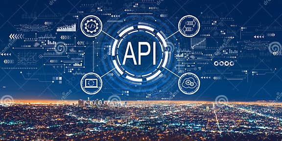 API - Application Programming Interface Concept with Downtown Los ...