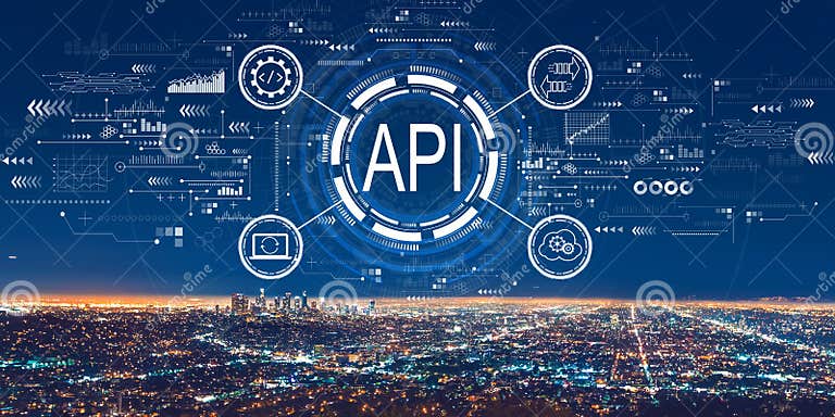 API - Application Programming Interface Concept with Downtown Los ...