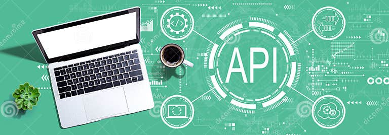API - Application Programming Interface Concept with a Laptop Computer ...