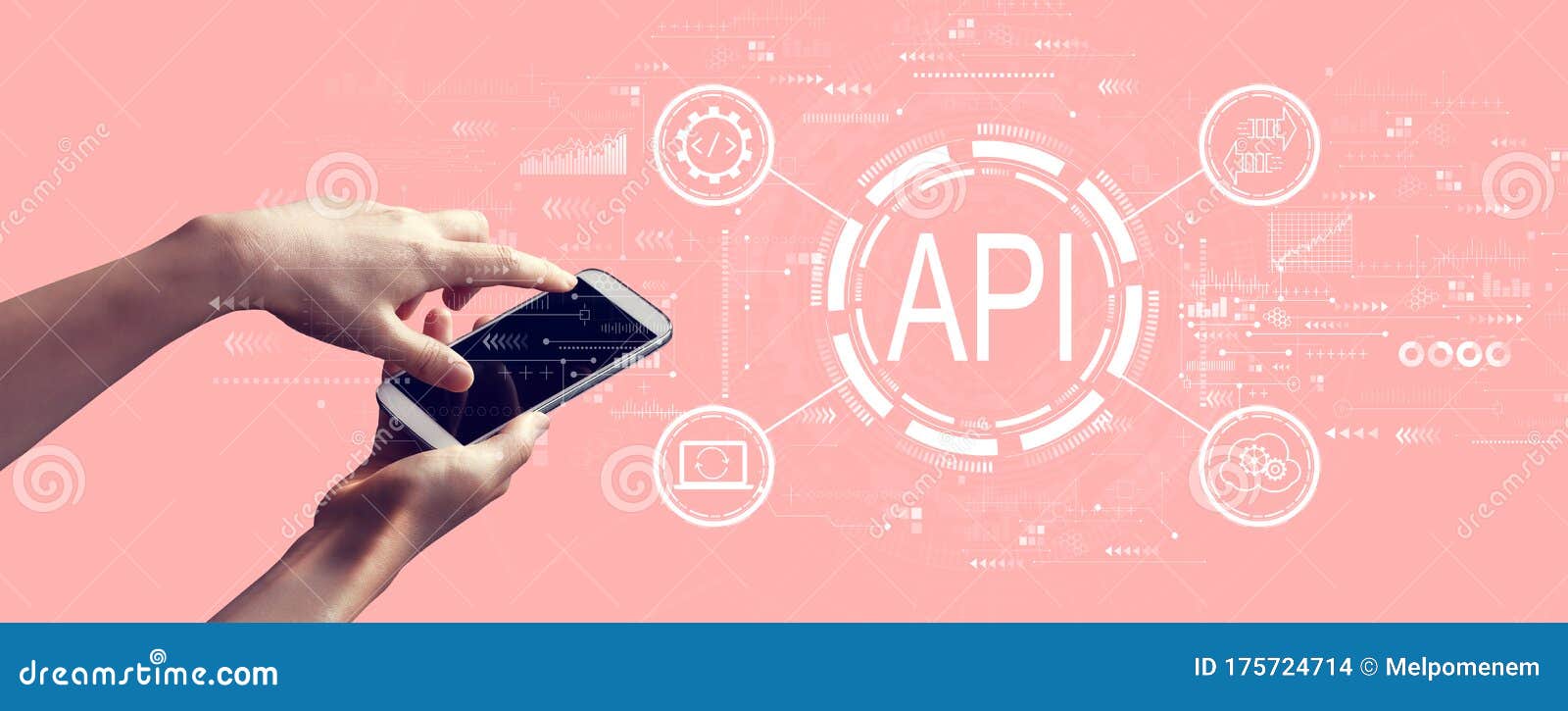 API - Application Programming Interface Concept with Person Holding Smartphone Stock Photo ...