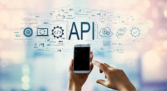 API - Application Programming Interface Concept with Person Using Smartphone Stock Image - Image ...