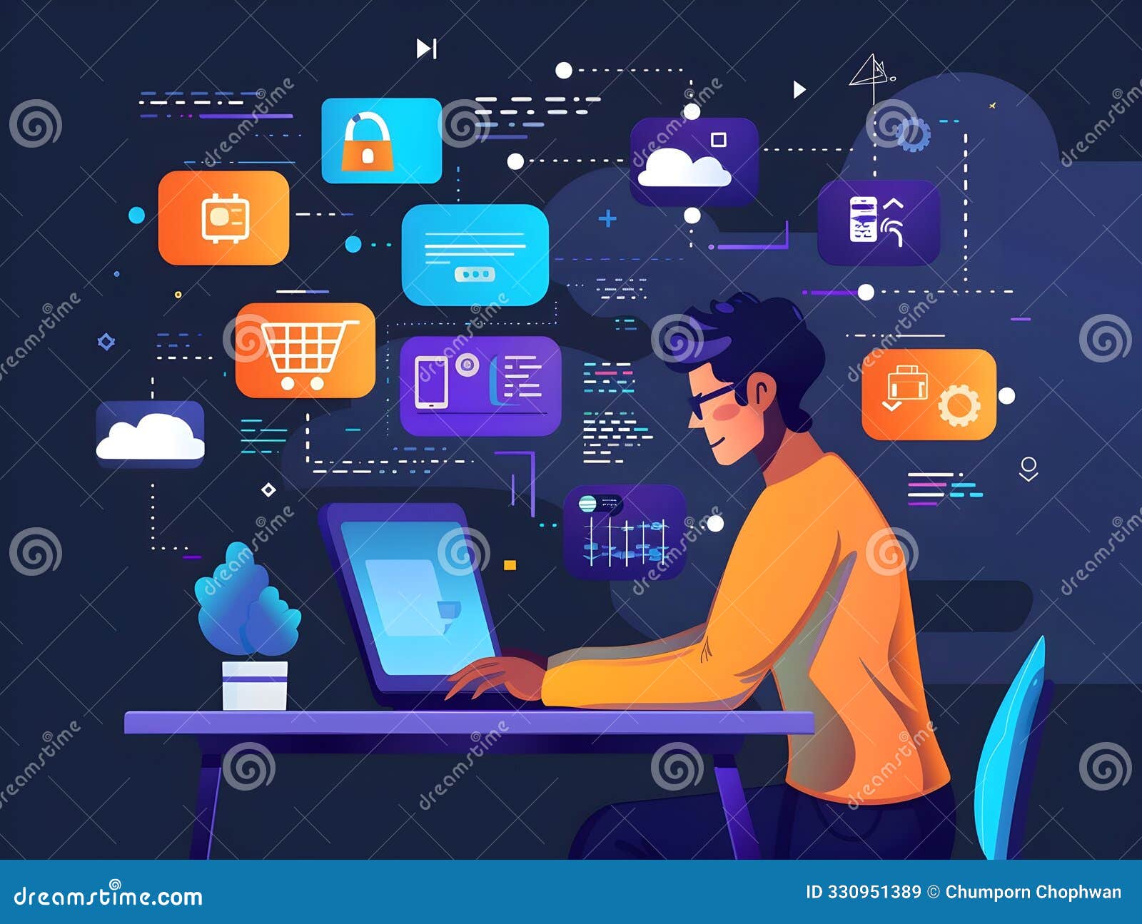 API Application Programming Interface Concept with Programmer Interacting on Laptop Stock ...