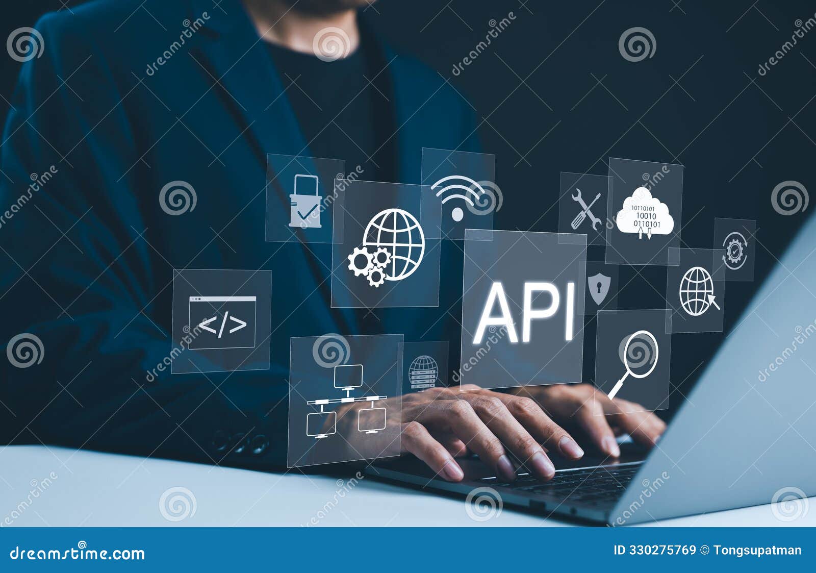 Api Application Programming Interface Concept A Programmer Types On A