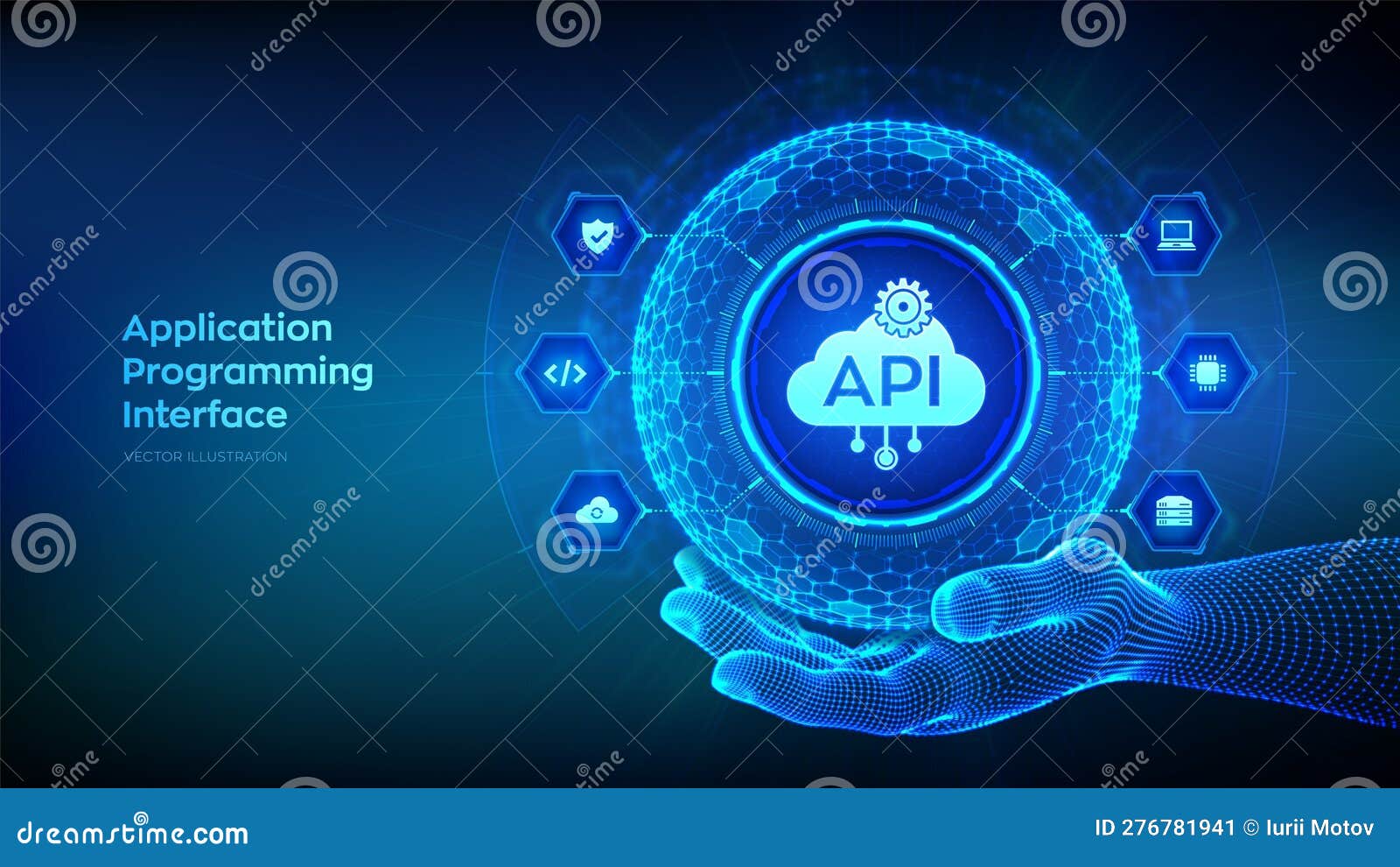 Api Application Programming Interface In The Shape Of Sphere With Hexagon Grid Pattern In