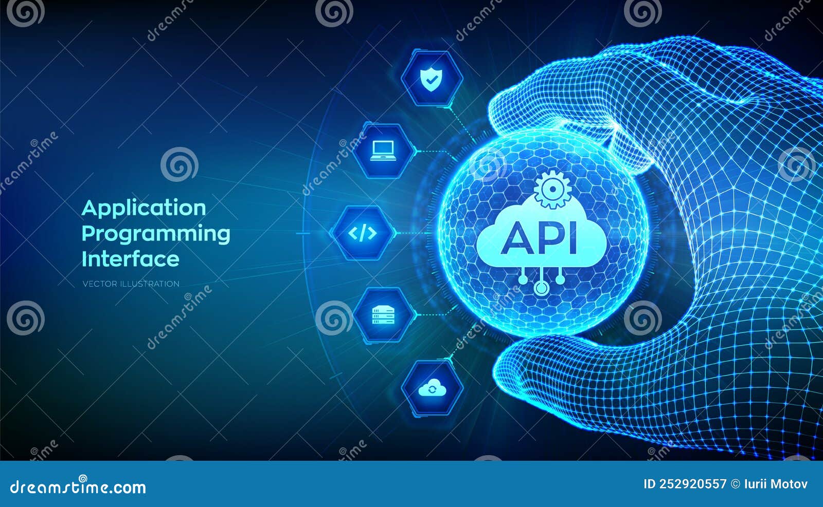 Api Application Programming Interface In The Shape Of Sphere With Hexagon Pattern In Wireframe