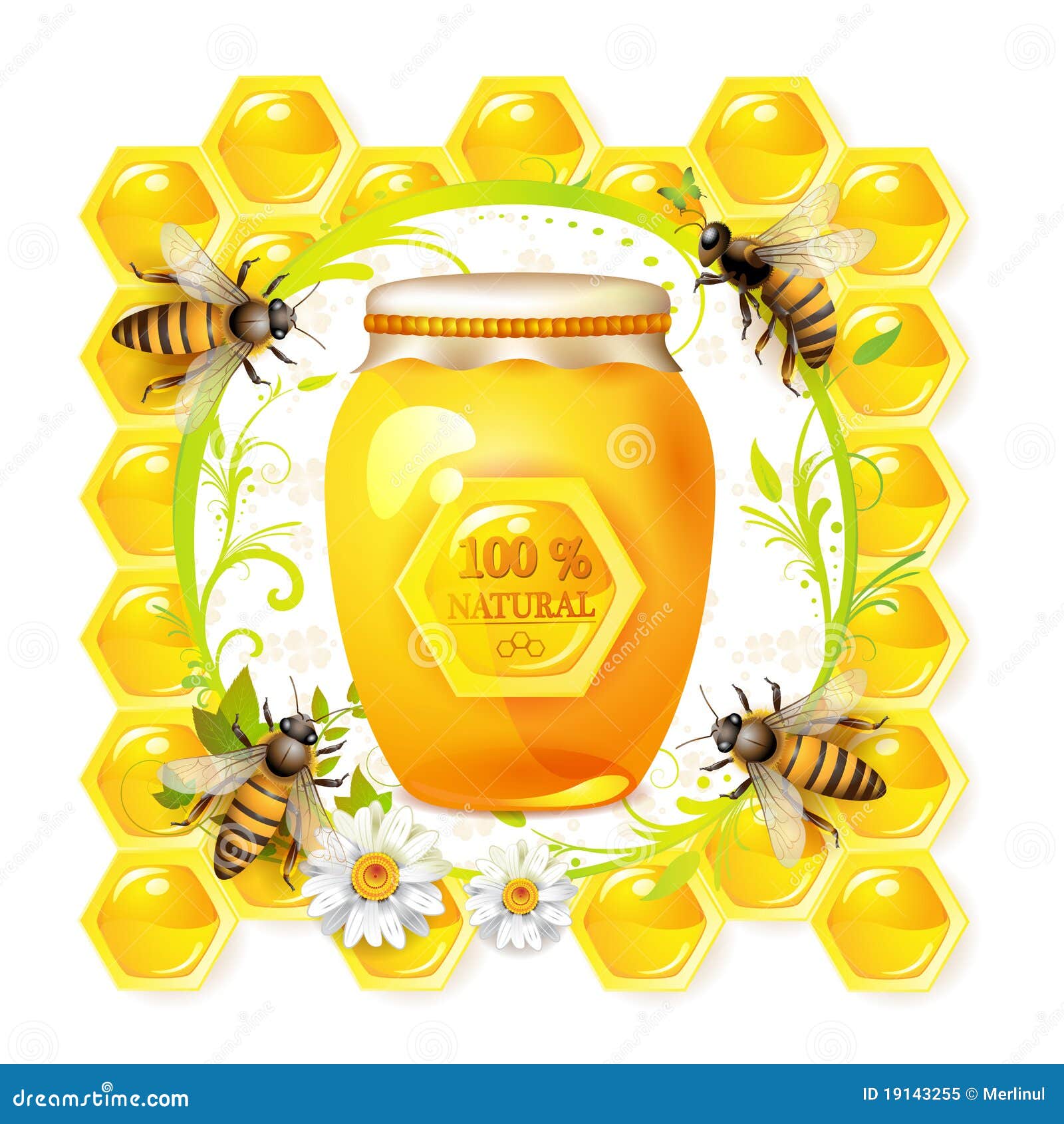 Api Con Il Vaso Ed Il Miele Di Vetro Illustrazione Vettoriale ...