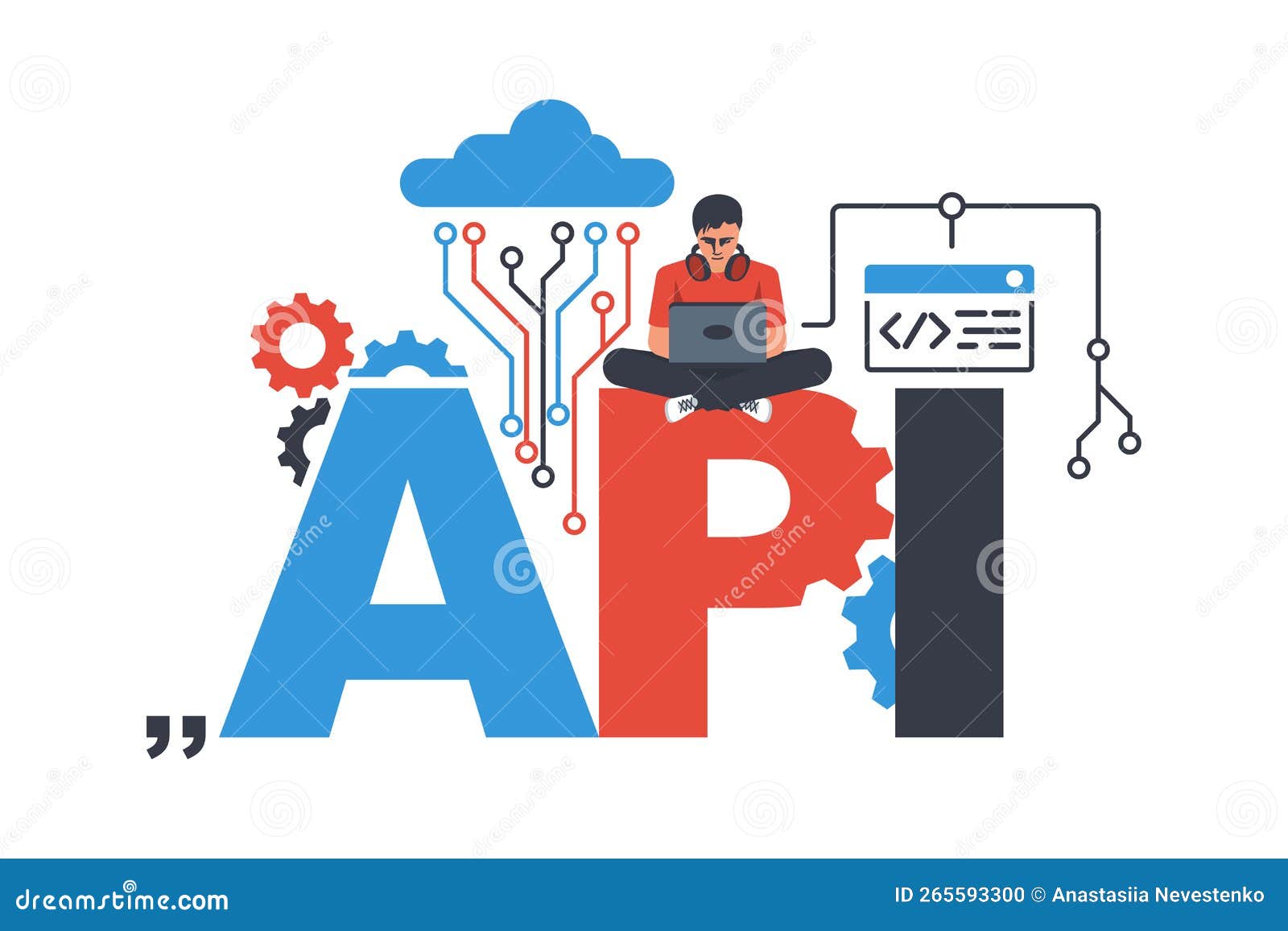 API Concept. API As a Symbol of the Finished Code. Vector Flat. Stock Illustration ...