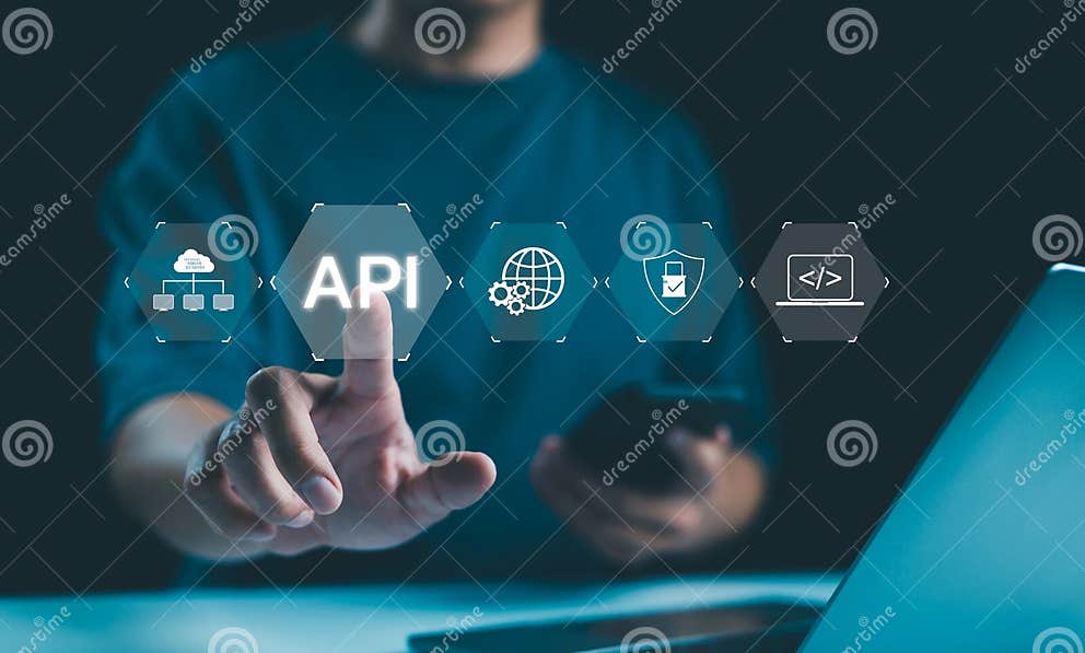 API Concept. Application Programming Interface, Person with API Related ...