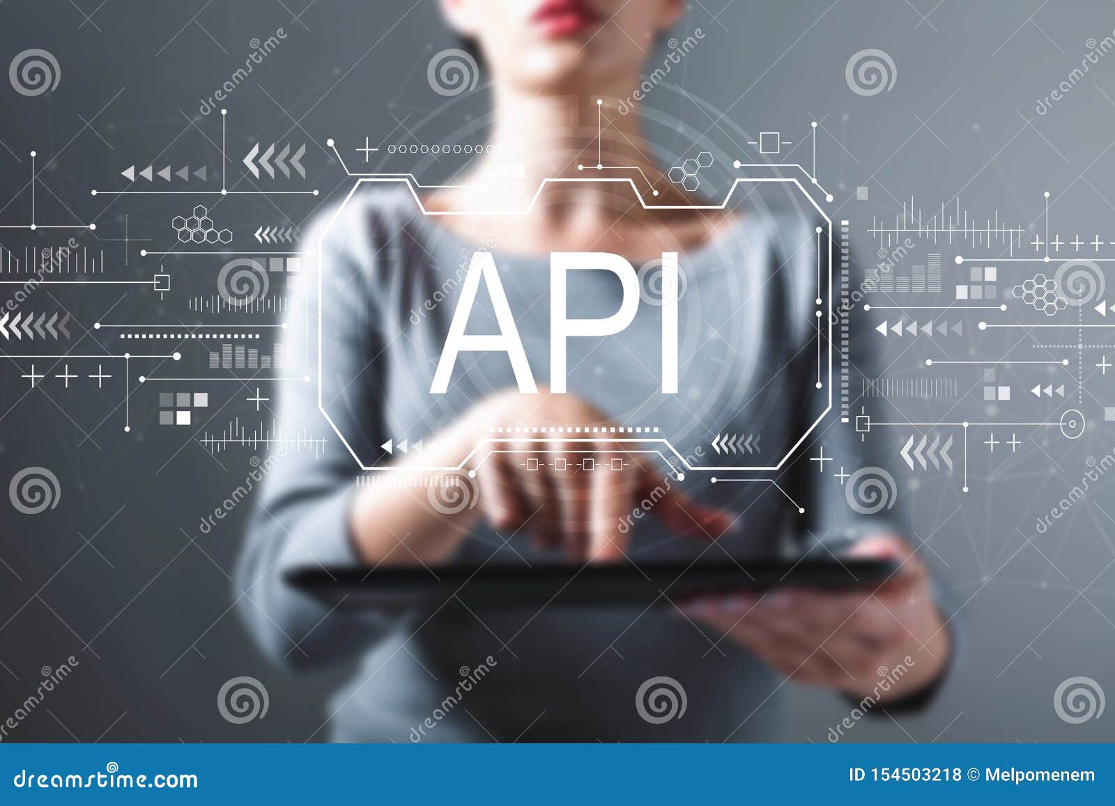 API Concept with Woman Using a Tablet Stock Photo - Image of program ...