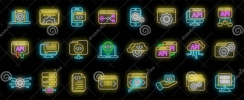 API icons set vector neon stock illustration. Illustration of algorithm - 318662230
