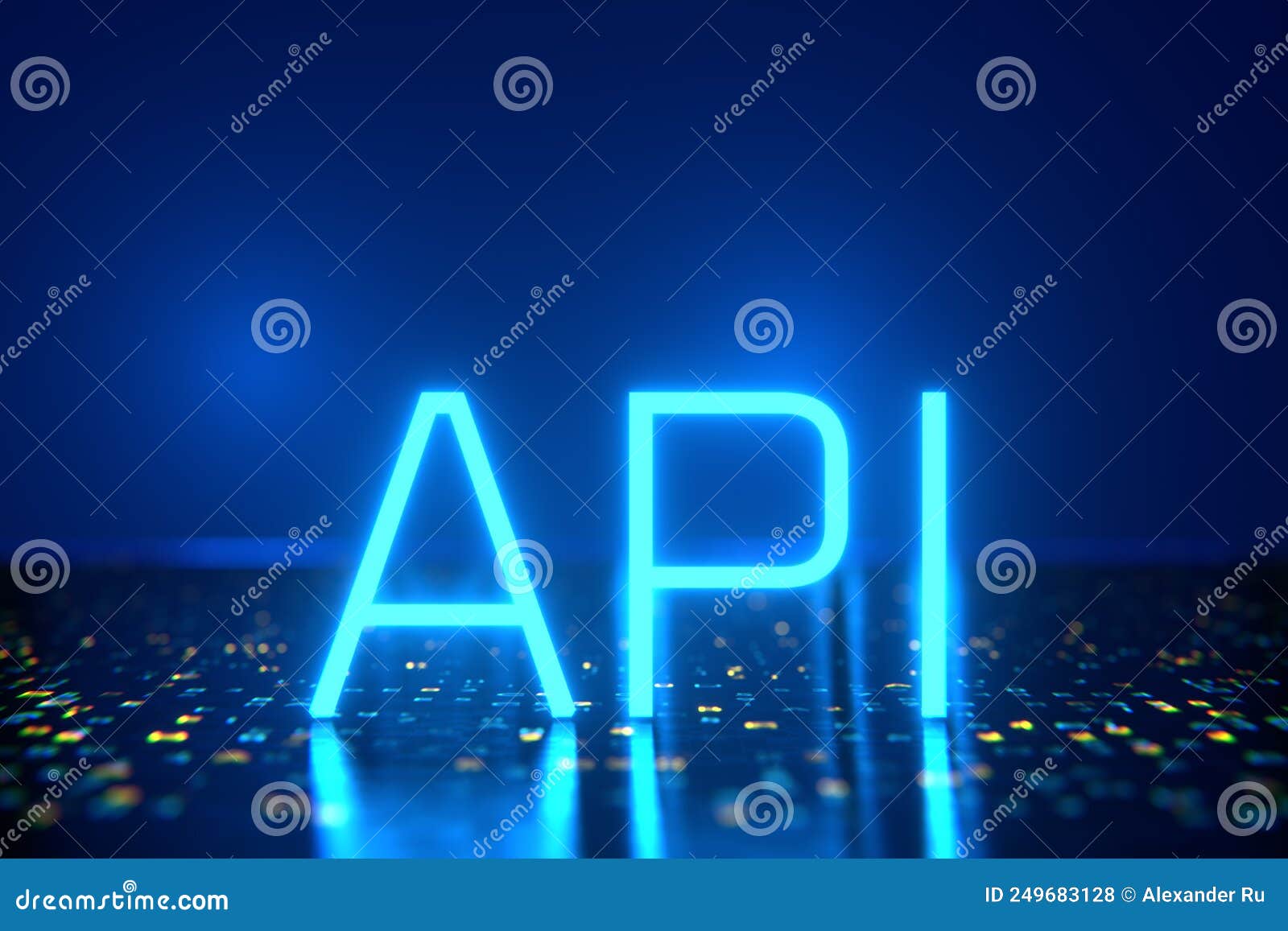 API Inscription on a Technological Background. Operating System ...