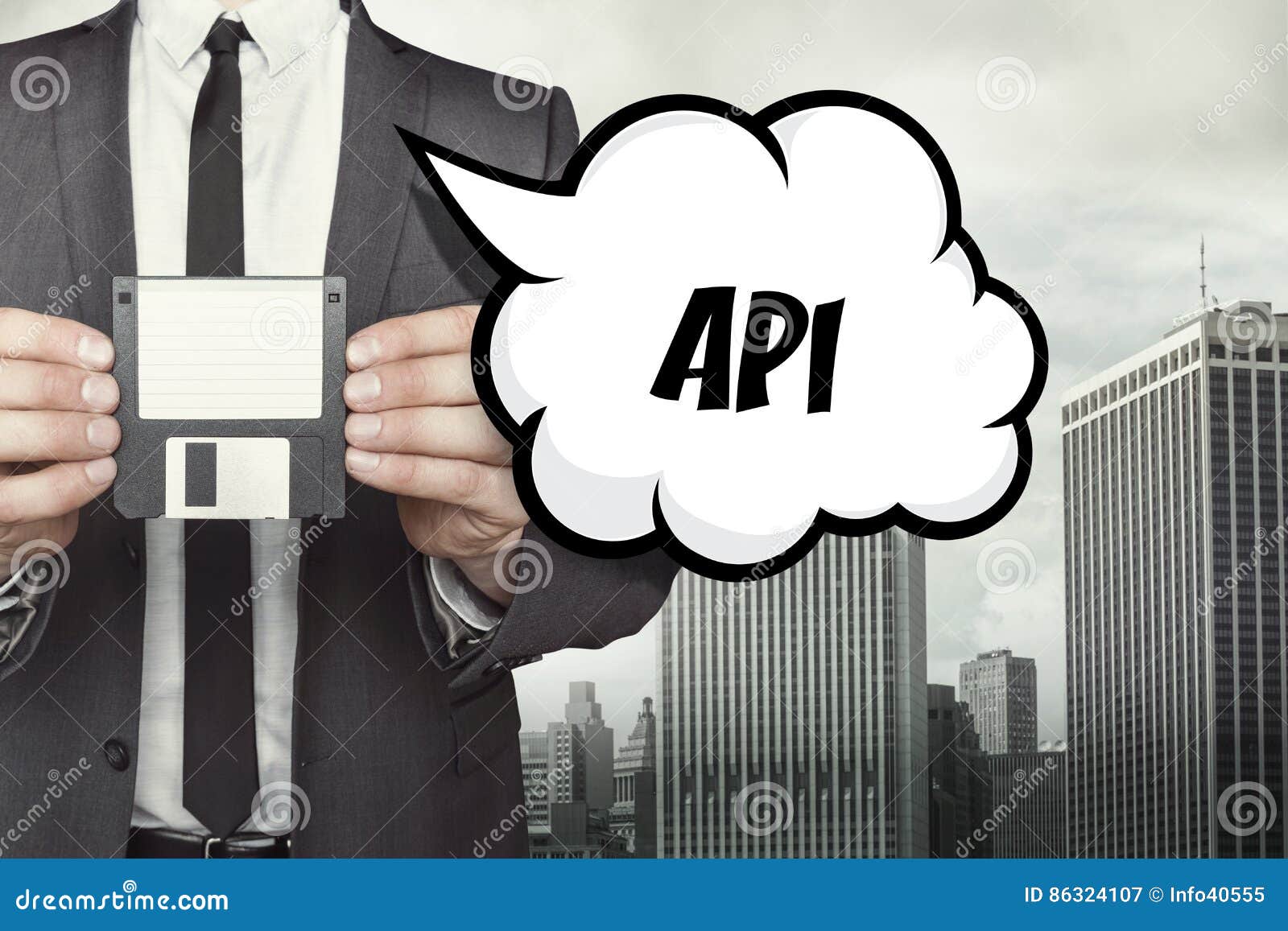 API Text on Speech Bubble with Businessman Stock Illustration ...