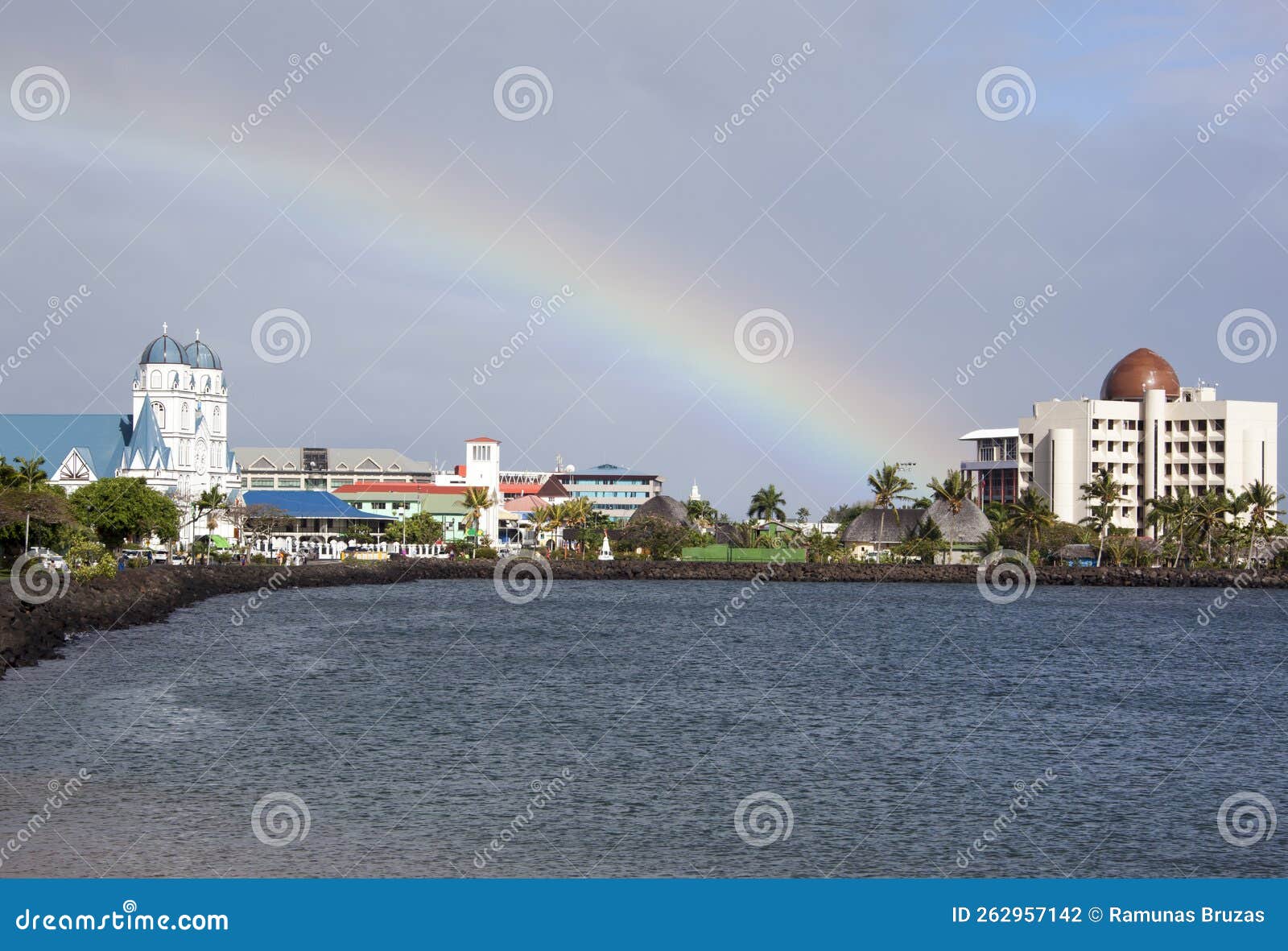 Apia Downtown and a Rainbow Stock Photo - Image of building ...