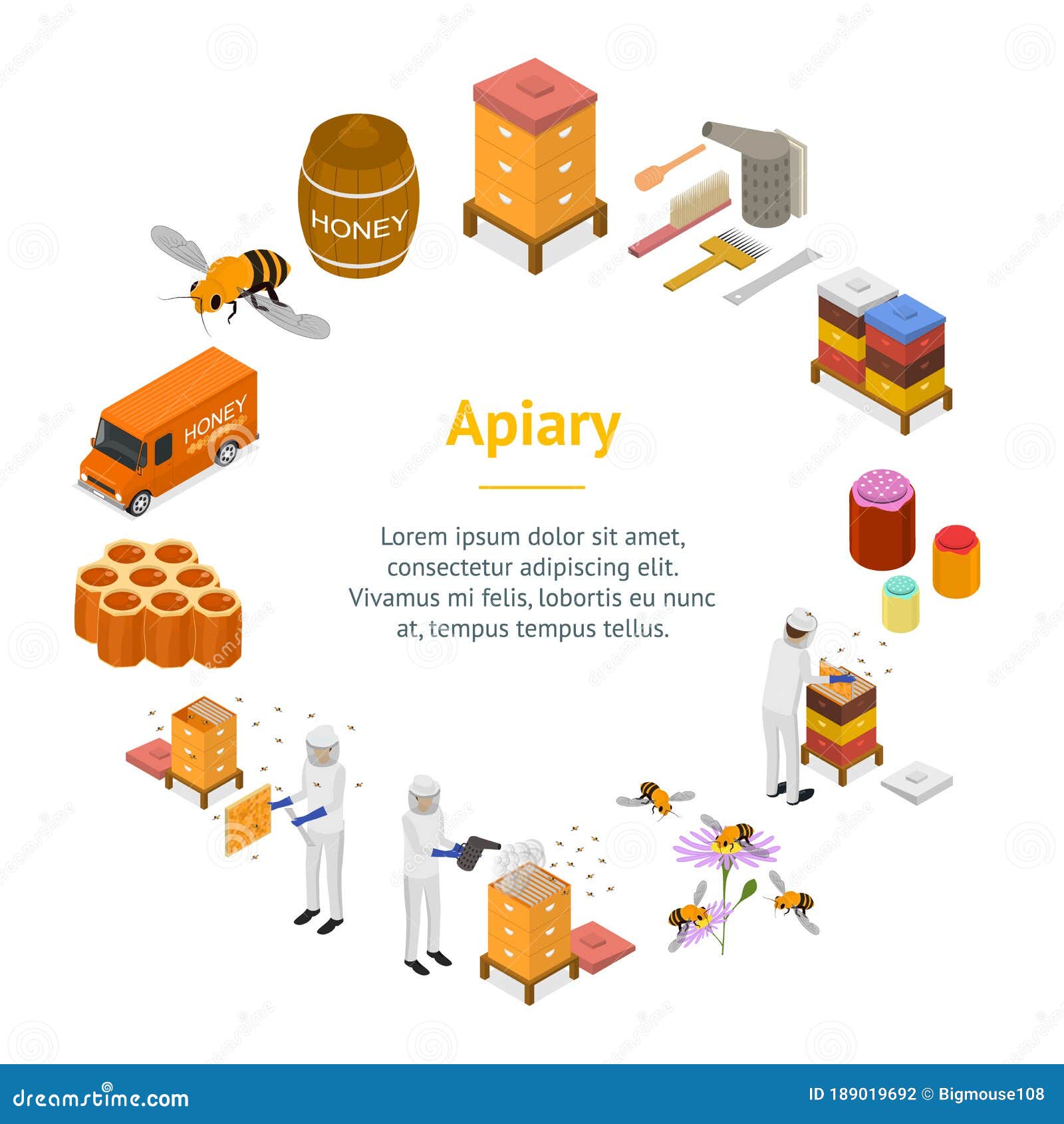 Apiary Concept Banner Card Circle 3d Isometric View. Vector Stock ...