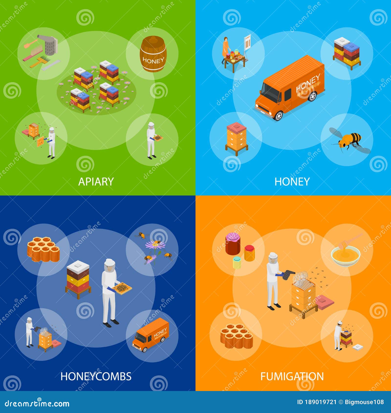 Apiary Concept Banner Set 3d Isometric View. Vector Stock Vector ...