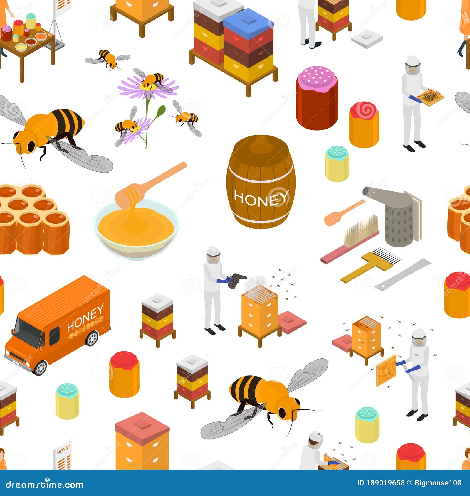 Apiary Concept Seamless Pattern Background 3d Isometric View. Vector ...