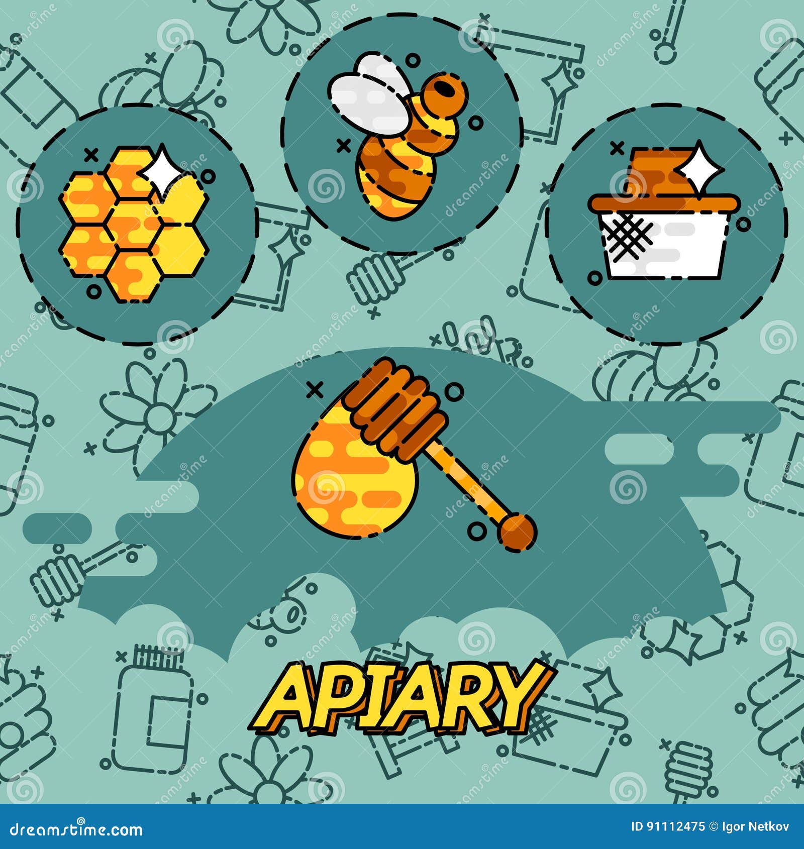 Apiary flat icons set. stock vector. Illustration of farm - 91112475