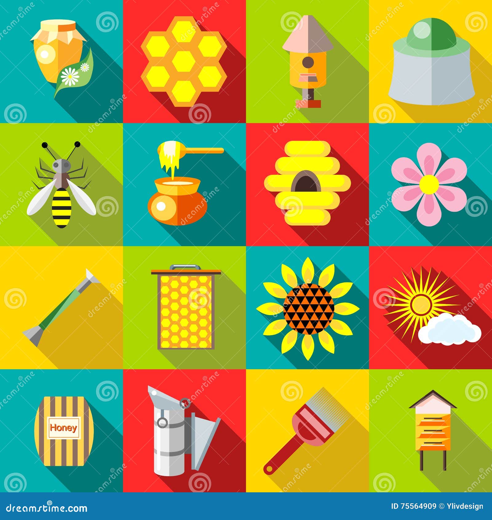 Apiary Icons Set, Flat Style Stock Vector - Illustration of apiary ...