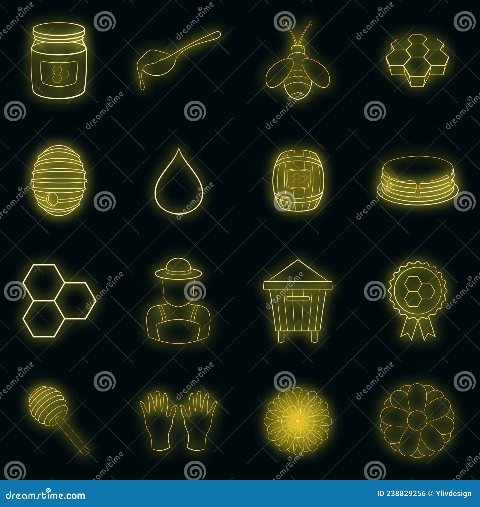 Apiary Icons Set Vector Neon Stock Vector - Illustration of pancake, beehive: 238829256