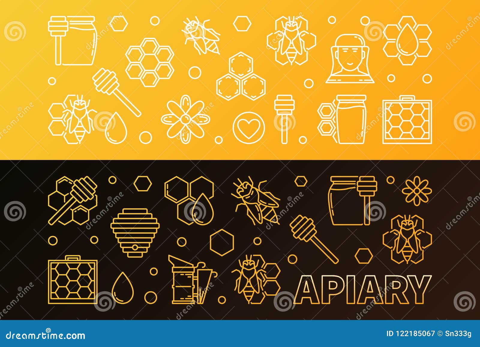 Apiary Vector Colored 2 Banners Set in Thin Line Style Stock Vector ...